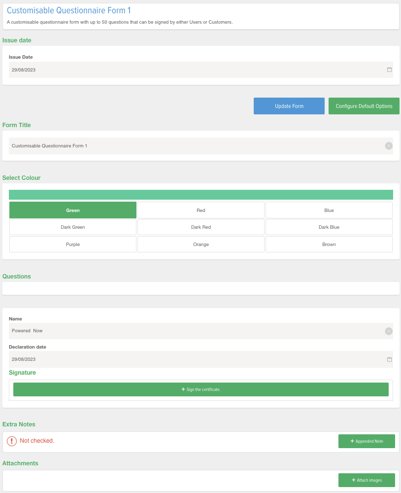 The New Customisable Questionnaire Form